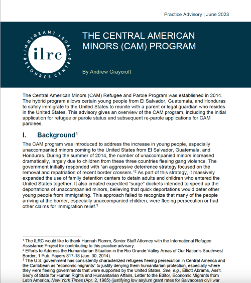 The Central American Minors (CAM) Program | Immigrant Legal Resource Center | ILRC